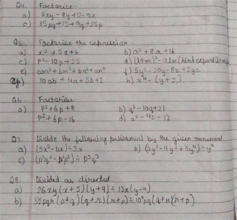 Q4 Factorise A 6xy−8y 12−9xc 15pq 15 9q 25pq5 Factorise The Expres
