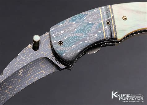 Jerry Corbit Custom Knife Blued Robert Eggerling Damascus And Gold Lip