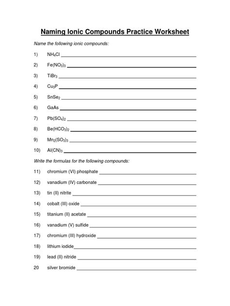 Naming Ionic Compounds Practice Worksheet Pdf Worksheets Library