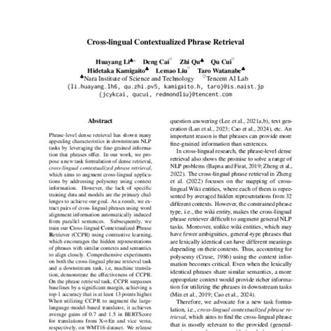 Cross Lingual Contextualized Phrase Retrieval Acl Anthology