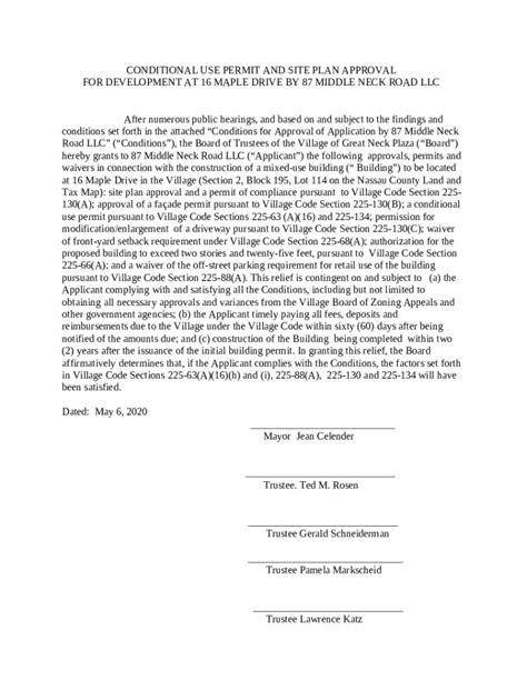 conditional use permit and site plan approval doc template pdffiller