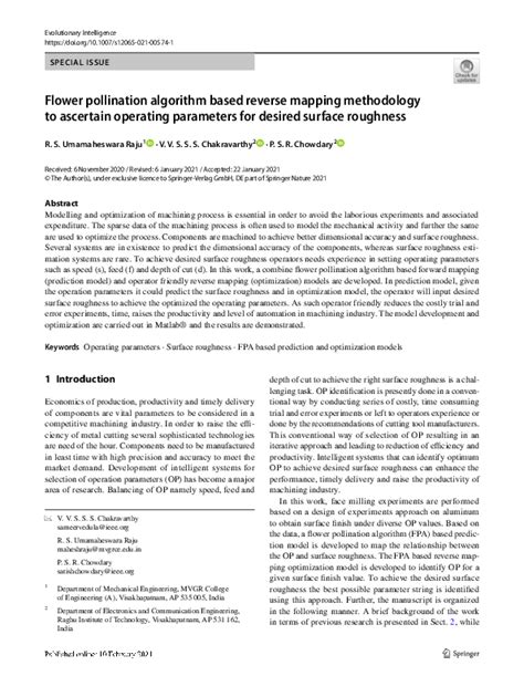 Pdf Flower Pollination Algorithm Based Reverse Mapping Methodology To Ascertain Operating