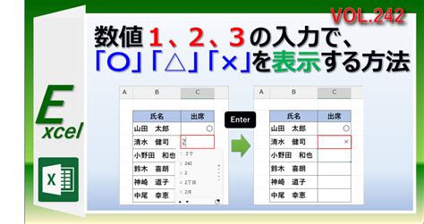 【エクセル】数値1、2、3の入力で、〇、 、×を表示する方法。ユーザー定義で数字を割当 Excelの森