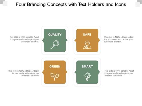 Four Branding Concepts With Text Holders And Icons Ppt Powerpoint