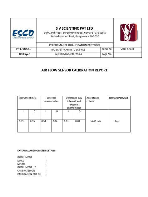 Biosafety Cabinet Calibration Report Pdf Science And Mathematics
