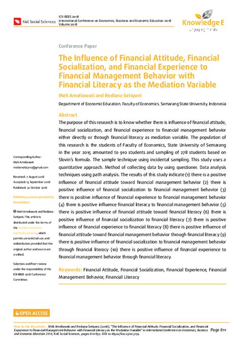 Pdf The Influence Of Financial Attitude Financial Socialization And Financial Experience To