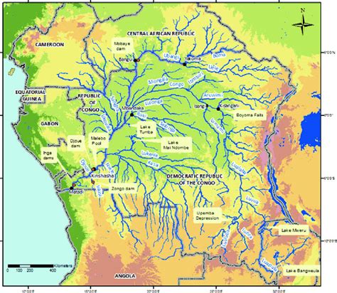 Map Of The Congo Basin Topography From Srtm30 Dataset Rivers From