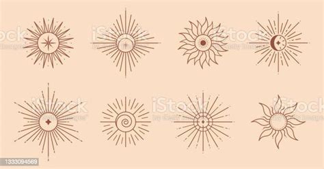 태양 달 별 태양 버스트와 벡터 보헤미안 로고 디자인 템플릿의 번들 0명에 대한 스톡 벡터 아트 및 기타 이미지 0명 개념 균형 Istock