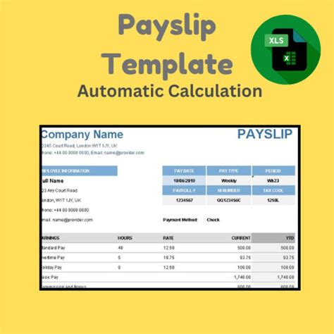 Payslip Template For Excel Google Sheet Openoffice Etsy