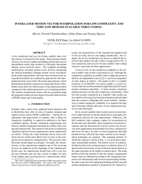 Pdf Inter Layer Motion Vector Interpolation For Low Complexity And