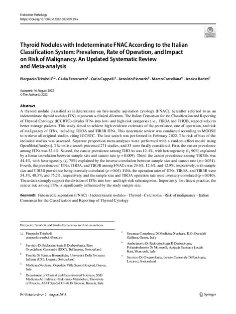 Pdf Thyroid Nodules With Indeterminate Fnac According To The Italian