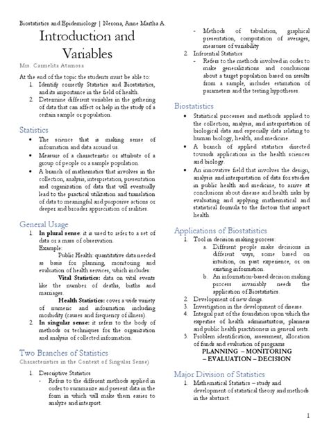 Biostatistics Introduction And Variables Pdf Biostatistics Level