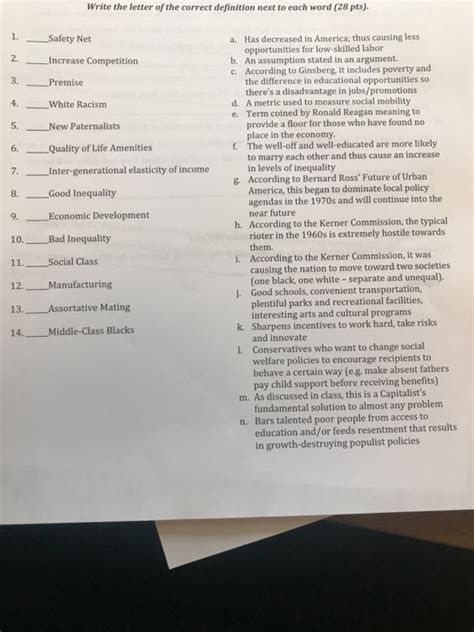 Solved Write The Letter Of The Correct Definition Next To