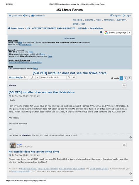 Solved Installer Does Not See The Nvme Drive Mx Linux Forum Pdf