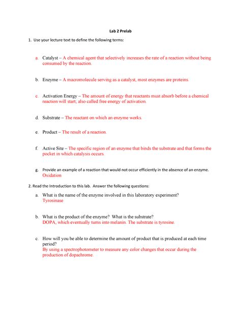 Lab Prelab DONE Lab Prelab Use Your Lecture Text To Define The