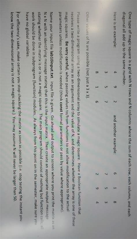 Solved One Type Of Magic Square Is A Grid With N Rows And N