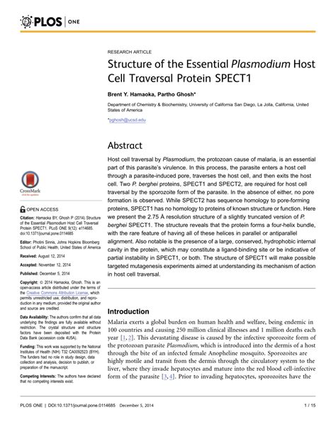 Pdf Structure Of The Essential Plasmodium Host Cell Traversal Protein Spect1