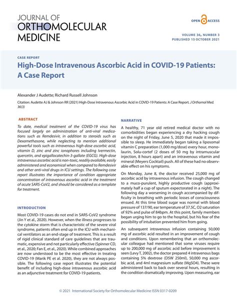 High Dose Intravenous Ascorbic Acid In Covid 19 Patients A Case Report