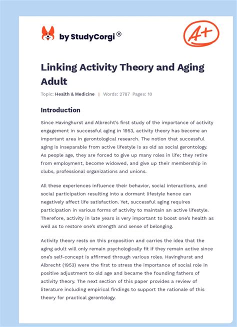Activity Theory And Aging Adult Free Essay Example