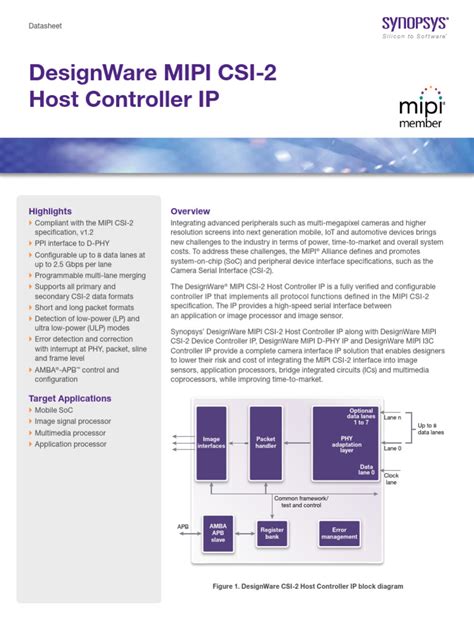 Designware Mipi Csi 2 Host Controller Ip Pdf System On A Chip Internet Protocols