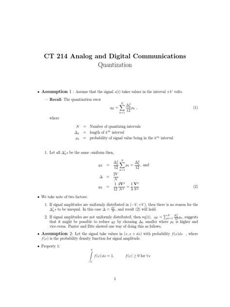 Ct 214 Analog And Digital Communications Quantization Assumption 1