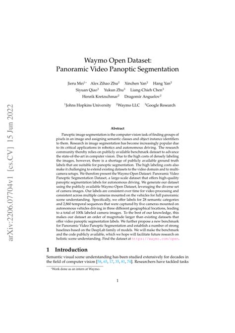 Pdf Waymo Open Dataset Panoramic Video Panoptic Segmentation