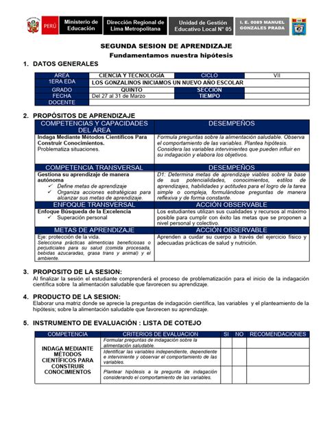 Segunda Sesion de Aprendizaje - Quinto - 2023 | PDF | Aprendizaje | Evaluación