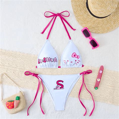 2pcs Hello Kitty Bikinis Set Kawaii Sanrio Kuromi Swimsuit Sexy Bikini Women Summer Y2k Strappy