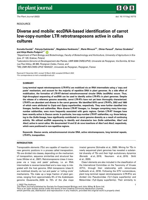 PDF Diverse And Mobile EccDNAbased Identification Of Carrot Lowcopy LTR Retrotransposons