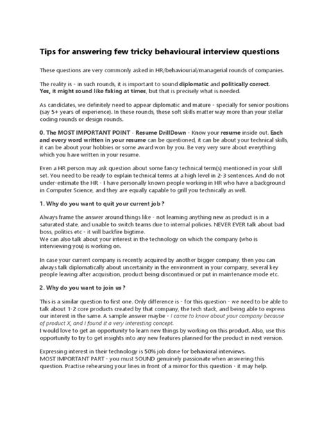 Tricky Behavioral Interview Questions Guide Aman Barnwal Pdf