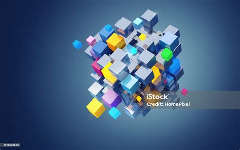 3d 렌더링 추상 블록 파란색 배경에 색상 큐브입니다 파일 격리를 경로 포함합니다 입방체에 대한 스톡 사진 및 기타 이미지