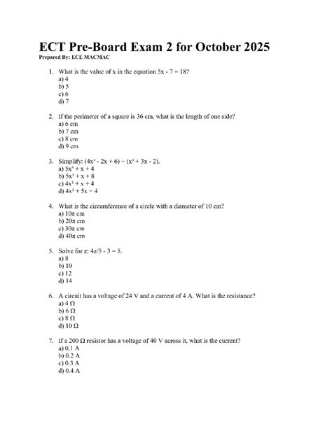 Ect Pre Board 2 Practice Questions For Ece Exam 2025 Studocu