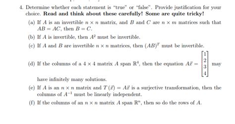 Solved 4 Determine Whether Each Statement Is True Or Chegg Com
