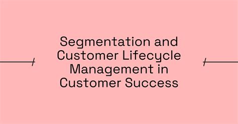 Segmentation And Customer Lifecycle Management In Customer Success