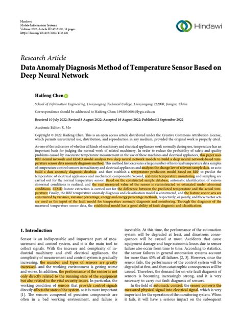 Data Anomaly Diagnosis Method Of Temperature Sensor Pdf Artificial Neural Network Sensor
