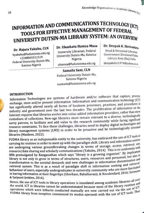 Pdf Information And Communications Technology University Dutsin Ma