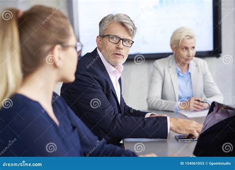 Confident Leader Convincing About His Opinion During Conference Stock