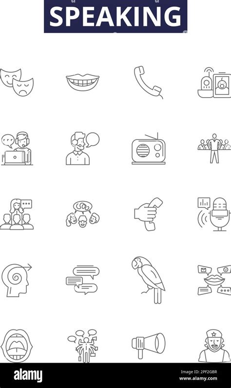Speaking line vector icons and signs. Orate, Express, Converse, Declare, Utter, state, Lecture ...