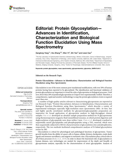 Pdf Editorial Protein Glycosylation—advances In Identification Characterization And