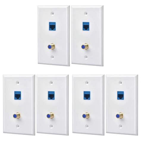 6 Packs Ethernet Coax Wall Plate Outlet With 1 Cat6 Port And 1 Gold Plated Coax F Type Port Rj45