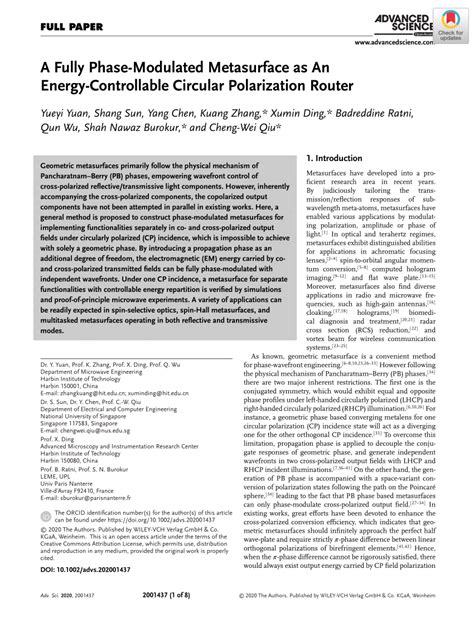 Pdf A Fully Phase‐modulated Metasurface As An Energy‐controllable