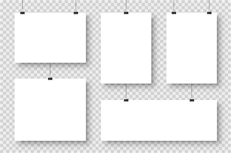 바인더 클립에 걸려 있는 사실적인 빈 용지 시트 A4 형식의 그림자가 있는 흰색 포스터 디자인 템플릿 모형 벡터 일러스트레이션 0명에 대한 스톡 벡터 아트 및 기타 이미지