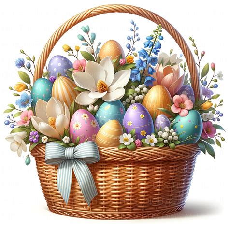 10 Floral Easter Basket Clipart Watercolor Spring Flowers And Eggs