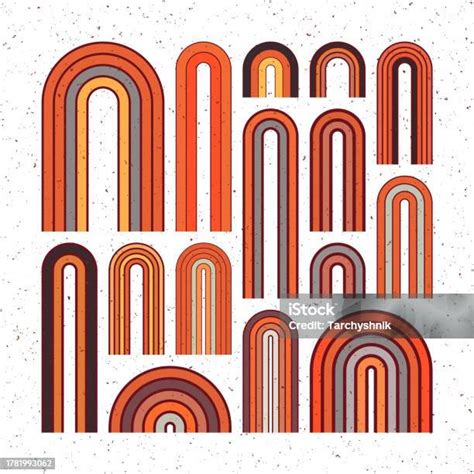 미드 센츄리 아치 요소 현대적인 기하학적 모양 그런지 무지개 현대적인 디자인 미니멀리스트 아트 벽 장식 포스터 책 표지 및 전단지를 위한 트렌디한 디자인 요소 벡터 그림 0