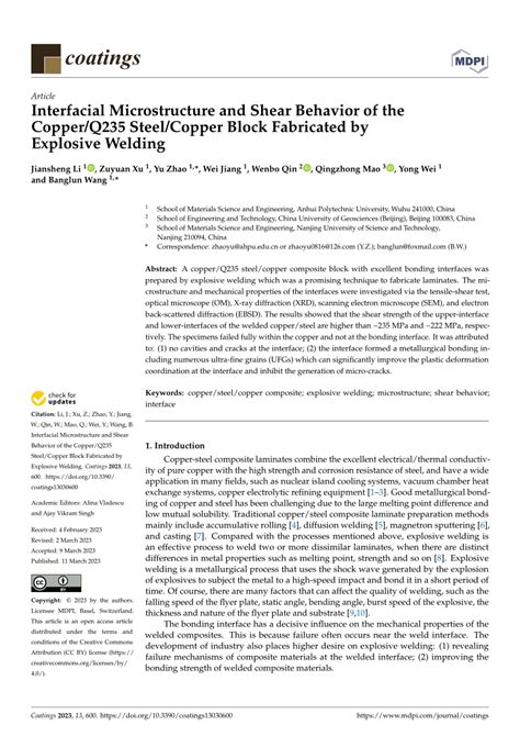 Pdf Interfacial Microstructure And Shear Behavior Of The Copper Q235 Steel Copper Block