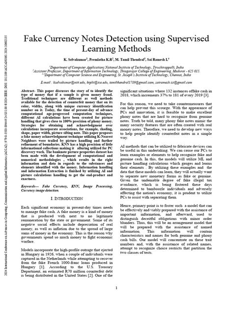 Fake Currency Notes Detection Using Supervised Learning Methods Pdf