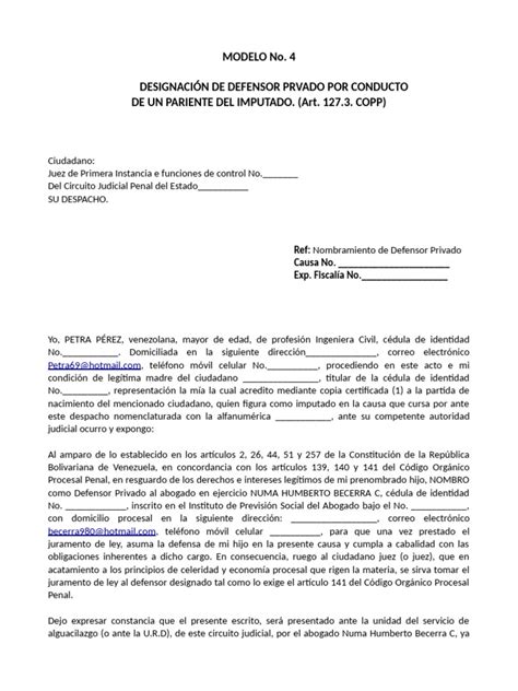 Designación De Defensor Prvado Por Conducto Pdf Ley Procesal Abogado