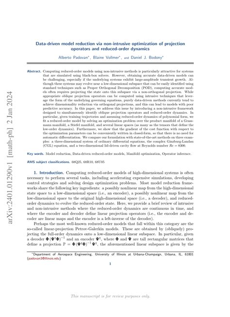 Pdf Data Driven Model Reduction Via Non Intrusive Optimization Of