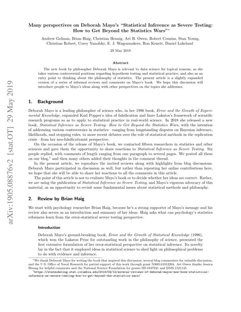 Pdf Many Perspectives On Deborah Mayos Statistical Inference As Severe Testing How To Get