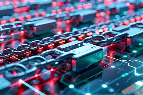 Abstract Chain Link Network With Glowing Red And Blue Lights Premium Ai Generated Image